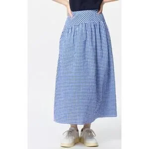 Uniqlo | Skirts | Uniqlo Seersucker Volume Skirt In Gingham Blue | Poshmark